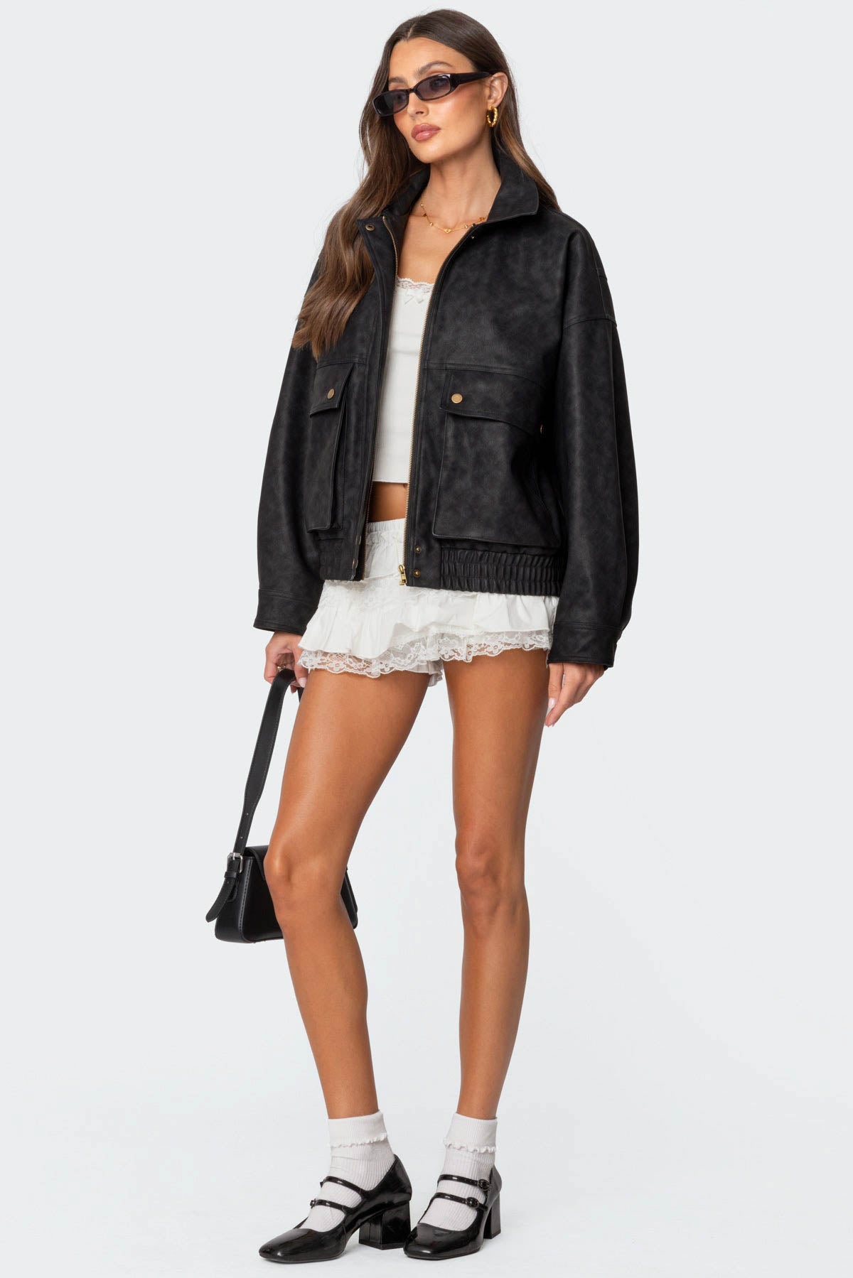 Cargo Faux Leather Bomber Jacket - edikted - Women's Clothing Online